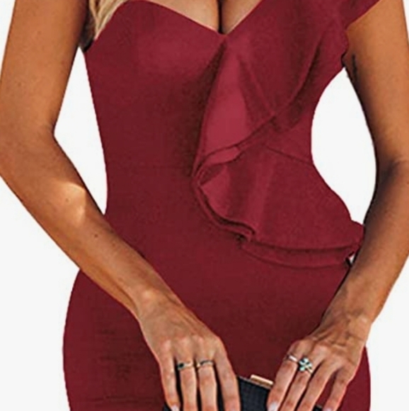 Uonbox Dresses New Womens One Shoulder Sleeveless Knee Length Side 9569